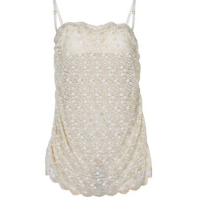 superr 新款复古米金色透视蕾丝吊带女夏短上衣原创设计