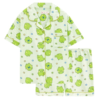 夏季纯棉短袖短裤女睡衣套装