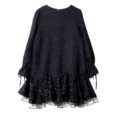 宝诗黎圆领亮片拼接连衣裙