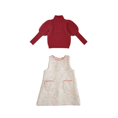 年服毛衣彩点羊毛呢小香风背心裙