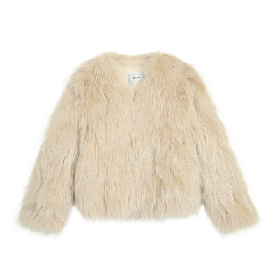 JESTOMS |【现货5折】雅奢_真狐狸毛V领皮草女保暖蓬松毛毛外套