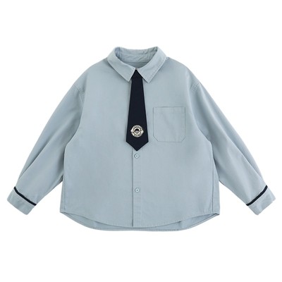 oddtails男童纯棉衬衣儿童学院风上衣2025新款柔软亲肤衬衫薄外套