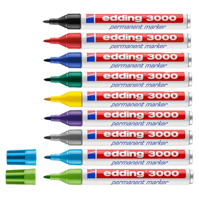 德国edding3000油性工业记号笔彩色灰色马克笔耐酸碱耐磨高温标记打点笔DIY彩绘涂色防水不褪色记号笔1.5-3mm