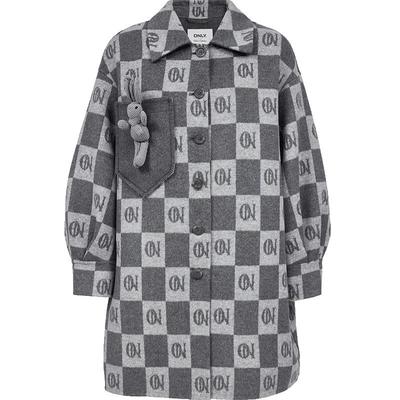 ONLY宽松落肩羊毛混纺毛呢大衣