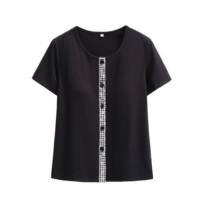 带胸垫开扣中老年短袖T恤