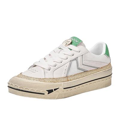 伊伴做旧拼接撞色厚底休闲板鞋女