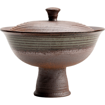 陶迷复古陶瓷盖碗粗陶三才碗