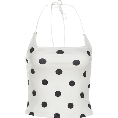 波点印花小木耳边假两件吊带背心