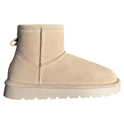 牛皮低筒雪地靴女纽扣学生短款