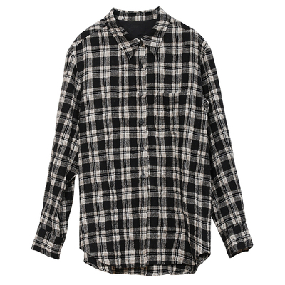 Carolingian高阶松弛！色织羊毛格纹微褶皱肌理衬衫 时尚复古上衣