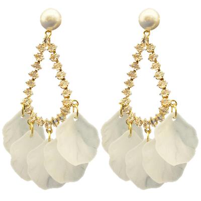 14K金S925纯银水滴花朵流苏耳钉