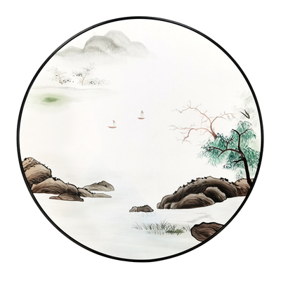 纯手工苏绣江青云淡玄关入户装饰挂画半绘半绣山水书房茶室刺绣画
