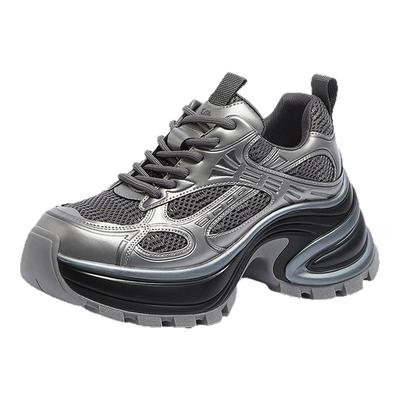 骆驼厚底银色炫酷老爹鞋