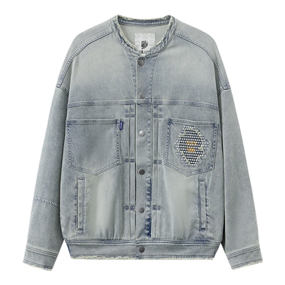 ONIARAI/鬼洗25春夏新品云朵棉十字绣玫瑰情侣牛仔外套 B340218