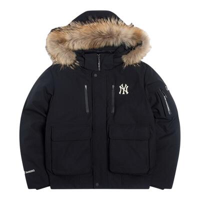 MLB情侣羽绒服男女装2025冬季新款大毛领运动外套夹克3ADJB4156