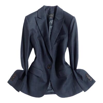 有帆长袖职业方格通勤西装