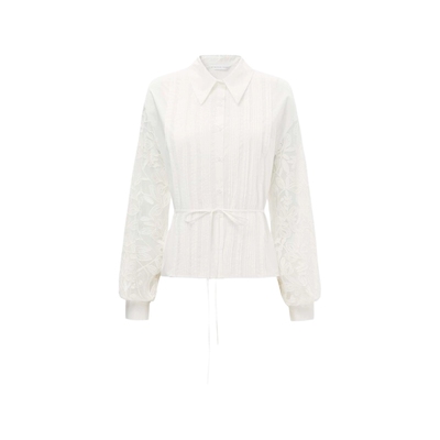 sdeer印花盘扣新中式网纱衬衫