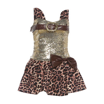 千禧风拼接豹纹连衣裙内搭套装