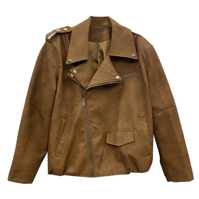 翻领拉链长袖PU皮衣机车夹克外套