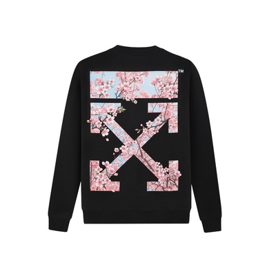 off-white新款樱花无帽圆领卫衣宽松重磅套头长袖上衣男女同款