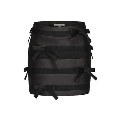 MARKGONG 春夏新款黑色蝴蝶结装饰条纹拼接短裙