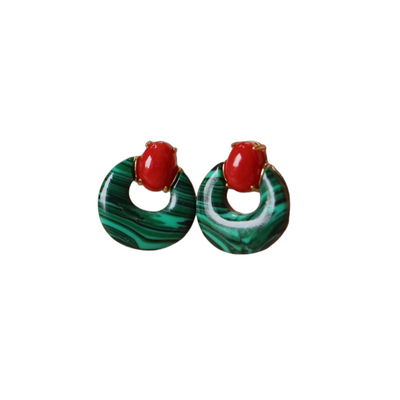 ENIMOL意大利沙丁珊瑚孔雀石耳环