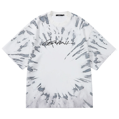GENANX闪电潮牌数码放射印花白色T恤2026年夏新款男宽松短袖上衣
