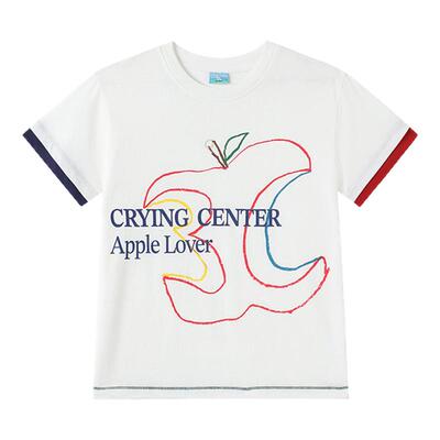 CryingCenter 微透雪花纹理竹节棉轻薄合身正肩线条3C苹果印花Tee