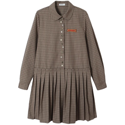 复古格子法式娃娃领连衣裙