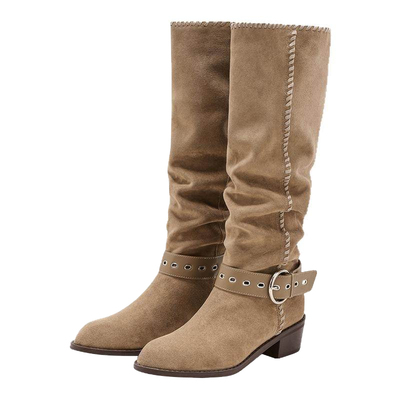 星期六复古尖头粗跟骑士靴