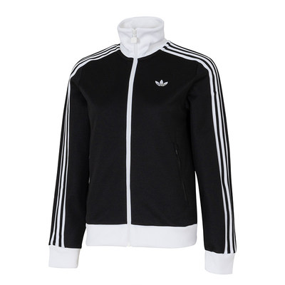 阿迪达斯翻领条纹宽松运动外套