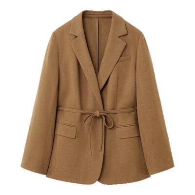 OVV秋冬女平驳领针织羊毛随附腰带休闲西服外套GWXAJ34105A