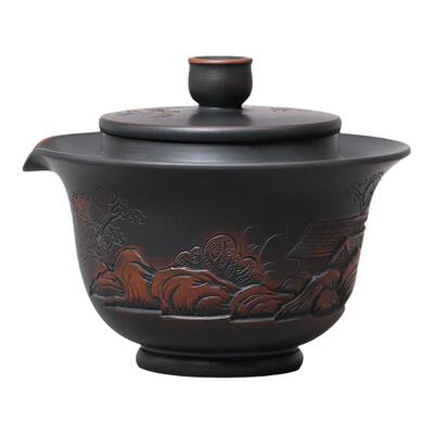 建水紫陶手工浮雕盖碗茶壶170ml
