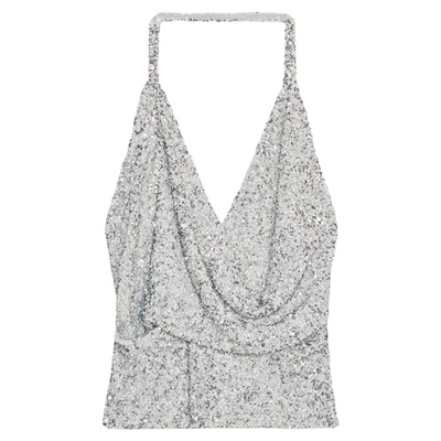 夜店辣妹亮光挂脖领吊带珠片上衣