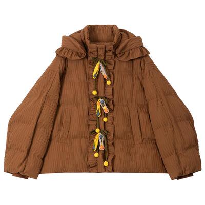 KEIKO文艺复古豆荚扣饰加厚棉服