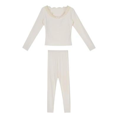 加绒加厚蕾丝领保暖内衣套装