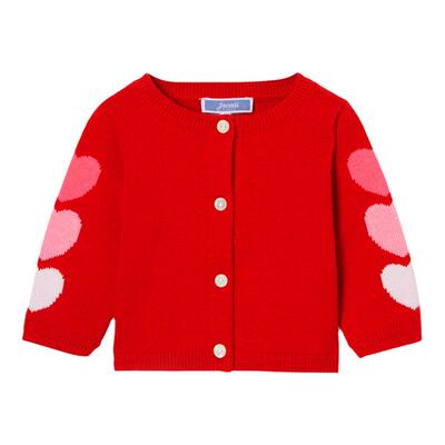 Jacadi亚卡迪法国秋款A类羊毛混纺女小童针织红色毛衣开衫2040349