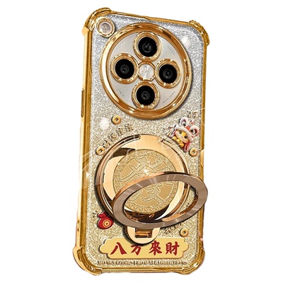 马年八方来财适用OPPOfindx8手机壳新款金色电镀四角防摔findx7防摔气囊發字旋转解压陀螺支架findx9手机套女