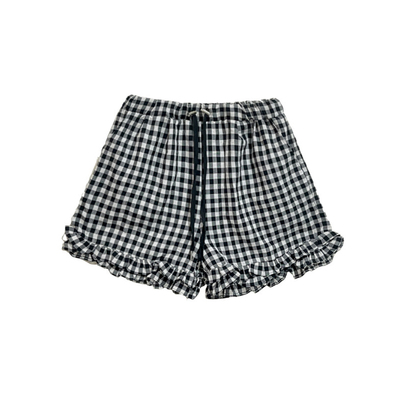 孕妇黑白格子短裤夏季薄款俏皮拼接木耳边无托腹可调节休闲阔腿裤