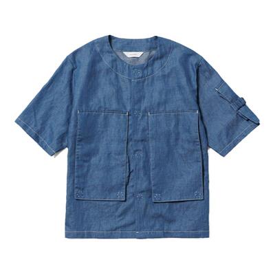 SASQUATCHFABRIX. 春夏 H/S无领牛仔蓝衬衣 牛仔短袖大口袋衬衫