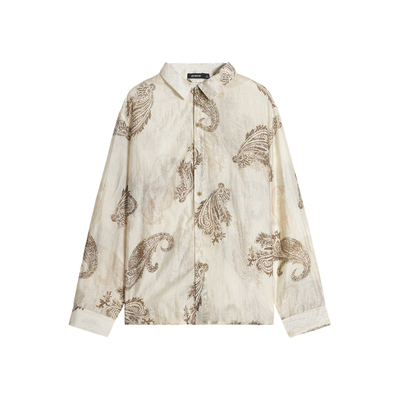 【轻盈防晒】Unvesno(UN)莱赛尔亚麻秋季复古宽松腰果花长袖衬衫