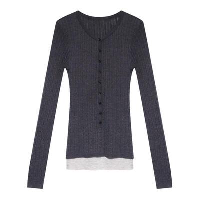贰羊设计【洛伊】高智感假两件羊毛针织衫女温柔通勤修身v领上衣