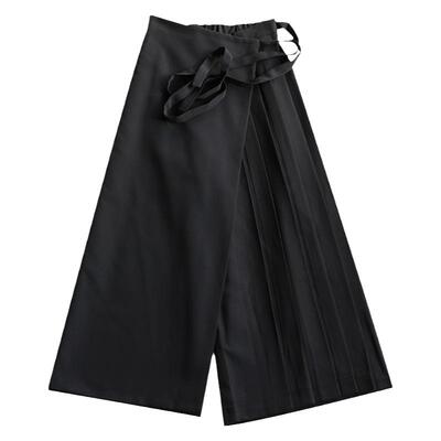 日系百褶裙裤女春夏假两件阔腿裤