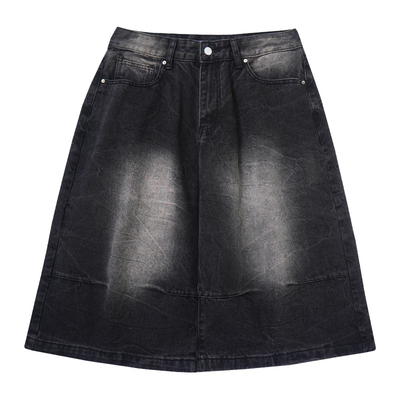 PMET压褶洗水7分裤牛仔裤