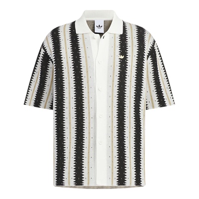 Adidas/阿迪达斯正品三叶草男士翻领钩针编织条纹透气衬衫KE5833