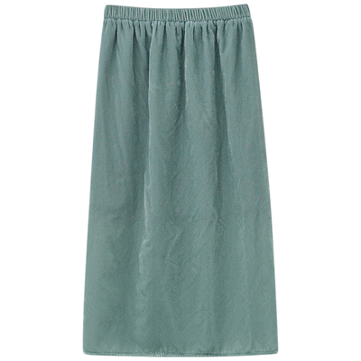 333sss 冬日一抹亮色～薄荷绿松紧腰丝绒半身裙直筒长裙女冬