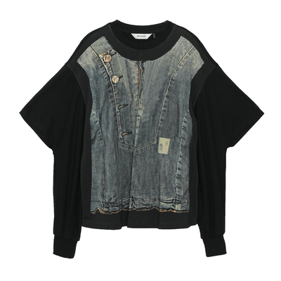 MOVEUP幻走2023秋季新款假两件印花设计师短款卫衣女123310527