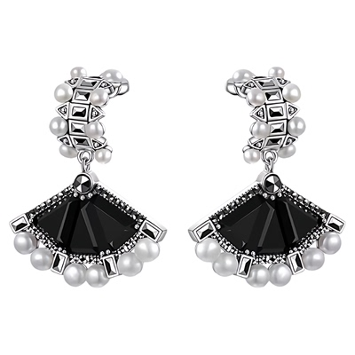 曼古银珠光宝扇S925银耳环