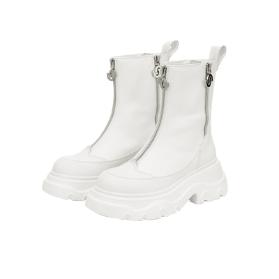 薇薇燃牛皮厚底拉链马丁靴