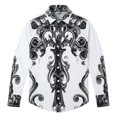 Front printed lapel long sleeved shirt对襟印花翻领长袖衬衣男